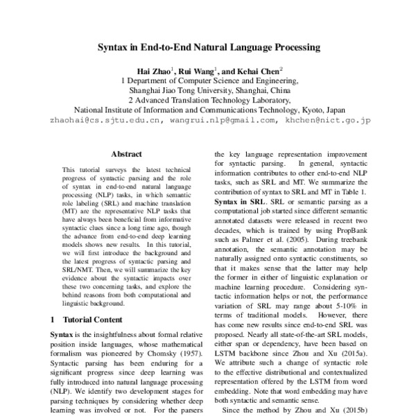 Syntax in End-to-End Natural Language Processing - ACL Anthology
