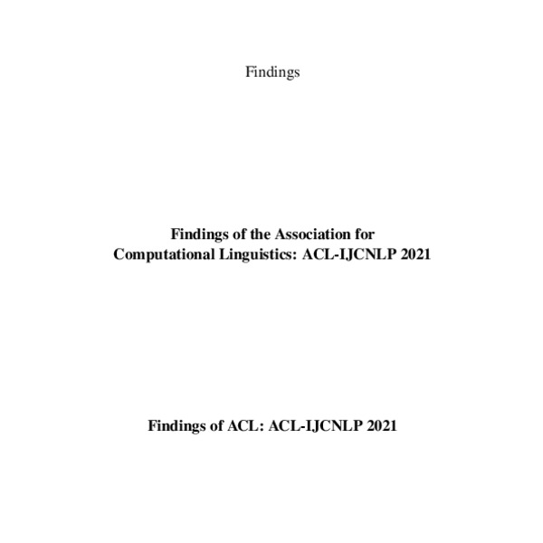 Findings of the Association for Computational Linguistics: ACL-IJCNLP ...