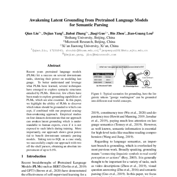 Awakening Latent Grounding from Pretrained Language Models for Semantic Parsing - ACL Anthology