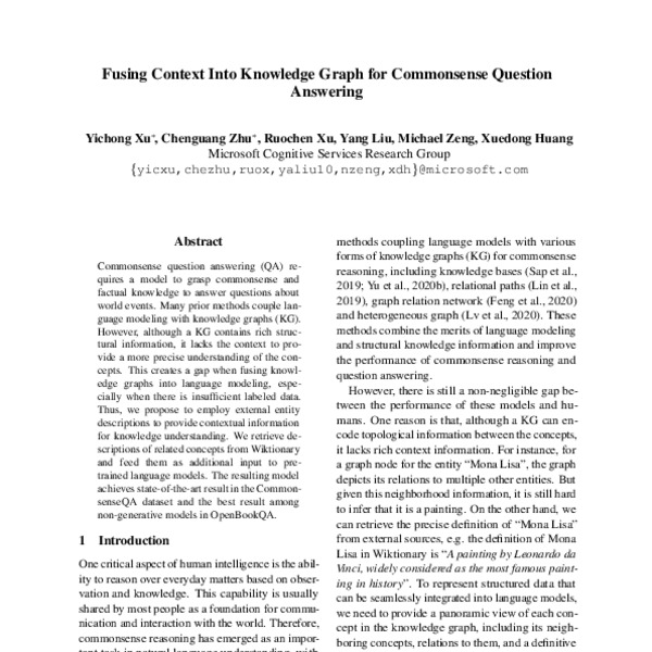 Fusing Context Into Knowledge Graph for Commonsense Question Answering - ACL Anthology