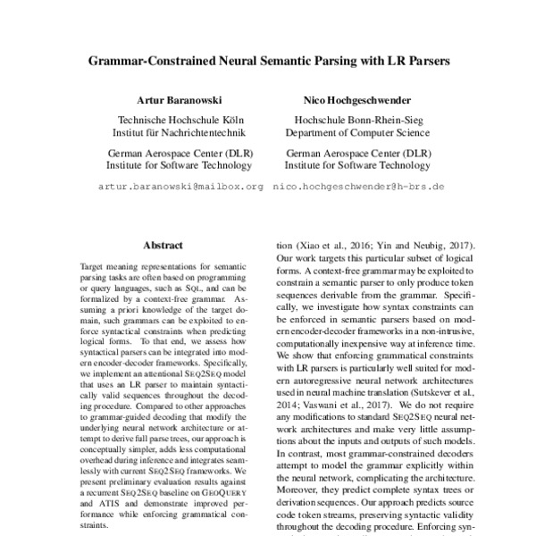 Grammar Constrained Neural Semantic Parsing With Lr Parsers Acl Anthology