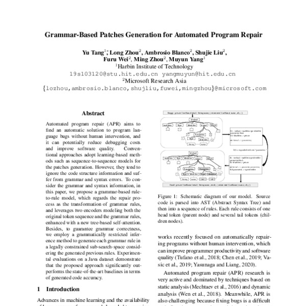 Grammar-Based Patches Generation for Automated Program Repair - ACL ...