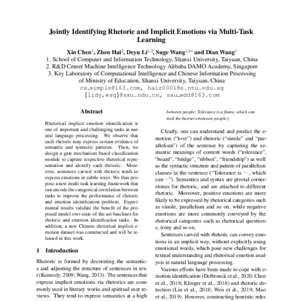 Jointly Identifying Rhetoric and Implicit Emotions via Multi-Task Learning - ACL Anthology