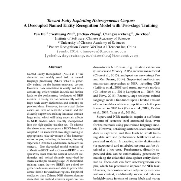 Toward Fully Exploiting Heterogeneous Corpus:A Decoupled Named Entity Recognition Model with Two ...