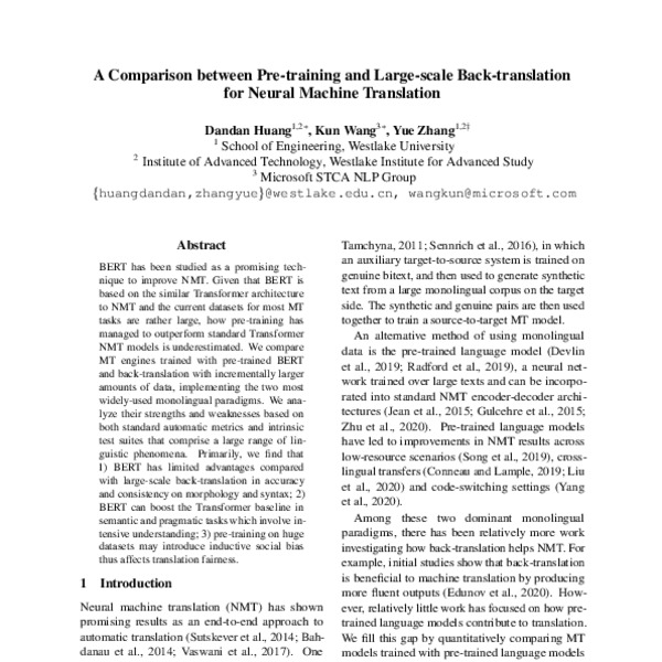 A Comparison between Pre-training and Large-scale Back-translation for ...