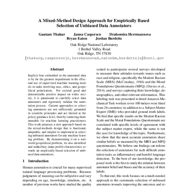 A Mixed Method Design Approach For Empirically Based Selection Of Unbiased Data Annotators Acl