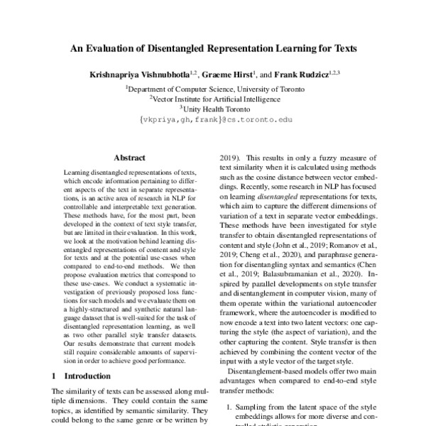 An Evaluation of Disentangled Representation Learning for Texts - ACL ...