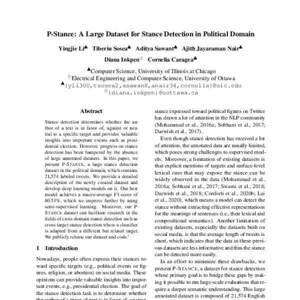 P-Stance: A Large Dataset for Stance Detection in Political Domain ...