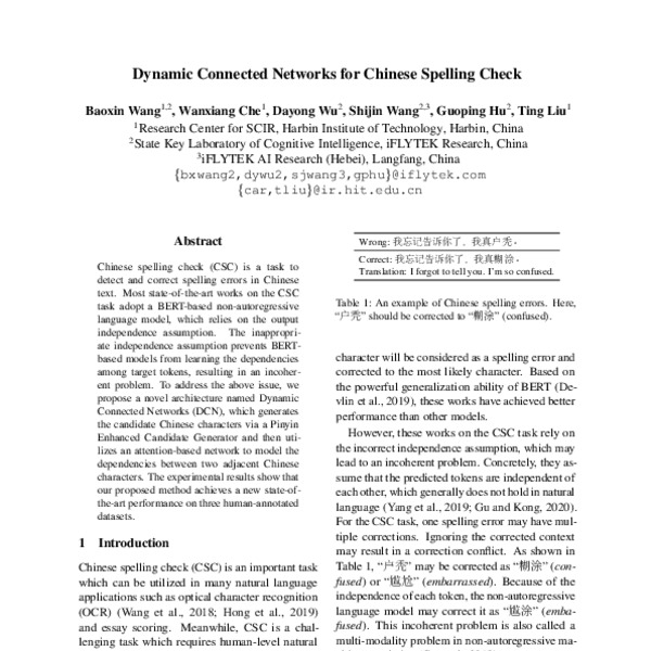Dynamic Connected Networks for Chinese Spelling Check - ACL Anthology