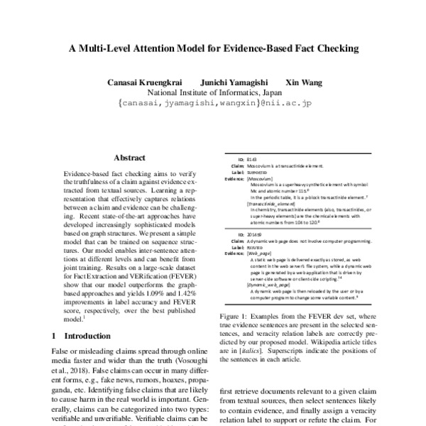 A Multi-Level Attention Model for Evidence-Based Fact Checking - ACL Anthology