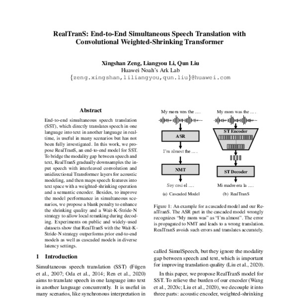 RealTranS: End-to-End Simultaneous Speech Translation with Convolutional Weighted-Shrinking ...