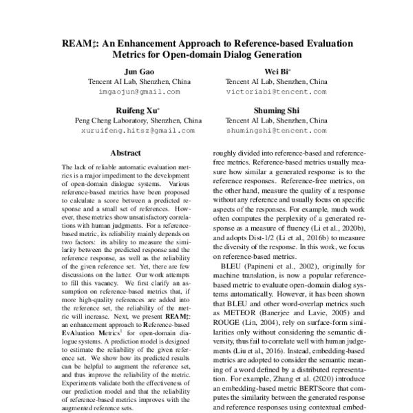 Ream♯ An Enhancement Approach To Reference Based Evaluation Metrics For Open Domain Dialog