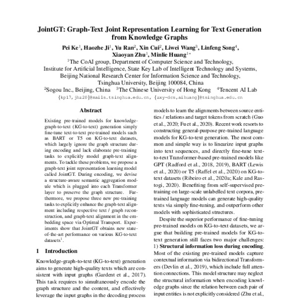 JointGT: Graph-Text Joint Representation Learning for Text Generation ...