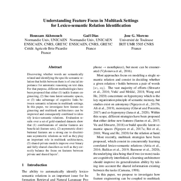 Understanding Feature Focus in Multitask Settings for Lexico-semantic Relation Identification ...