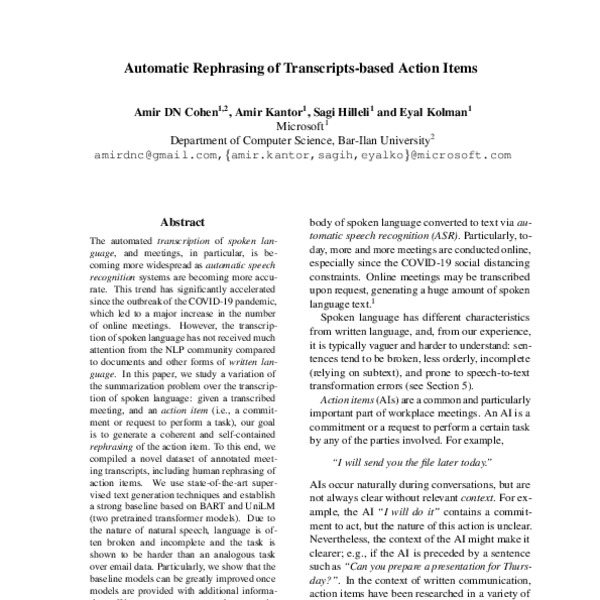 Automatic Rephrasing of Transcripts-based Action Items - ACL Anthology