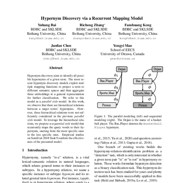 Hypernym Discovery via a Recurrent Mapping Model - ACL Anthology