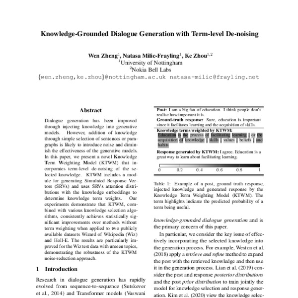 Knowledge-Grounded Dialogue Generation with Term-level De-noising - ACL Anthology