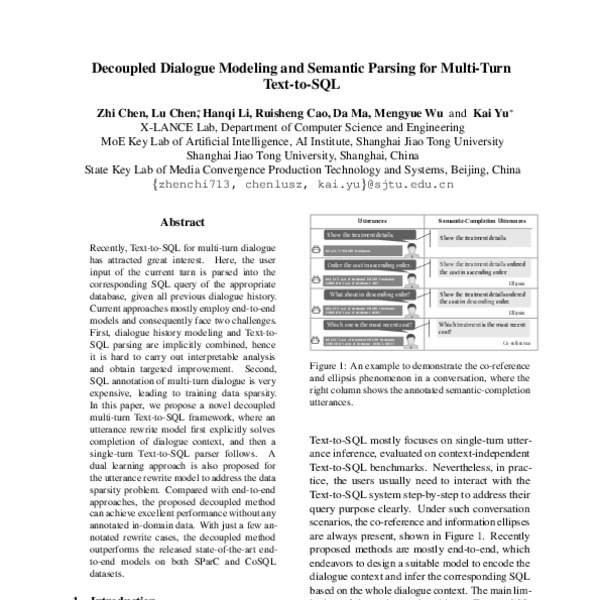 Decoupled Dialogue Modeling And Semantic Parsing For Multi Turn Text To Sql Acl Anthology