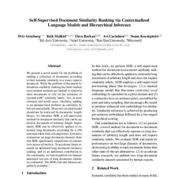 Self Supervised Document Similarity Ranking Via Contextualized Language Models And Hierarchical