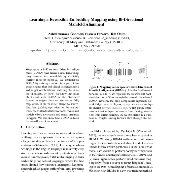 Learning A Reversible Embedding Mapping Using Bi Directional Manifold Alignment Acl Anthology