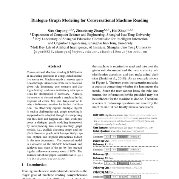 Dialogue Graph Modeling for Conversational Machine Reading - ACL Anthology