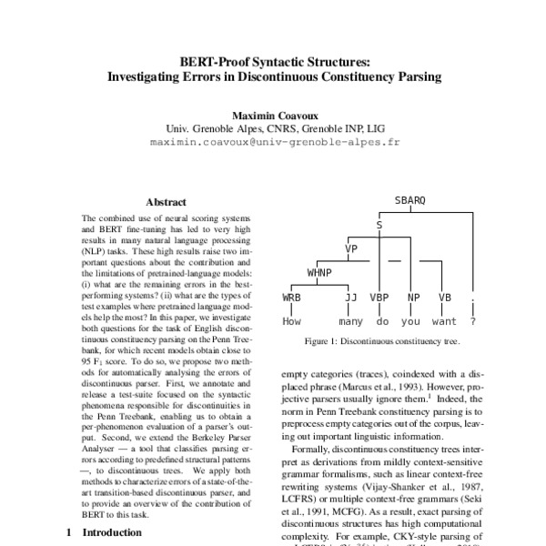 Bert Proof Syntactic Structures Investigating Errors In Discontinuous Constituency Parsing
