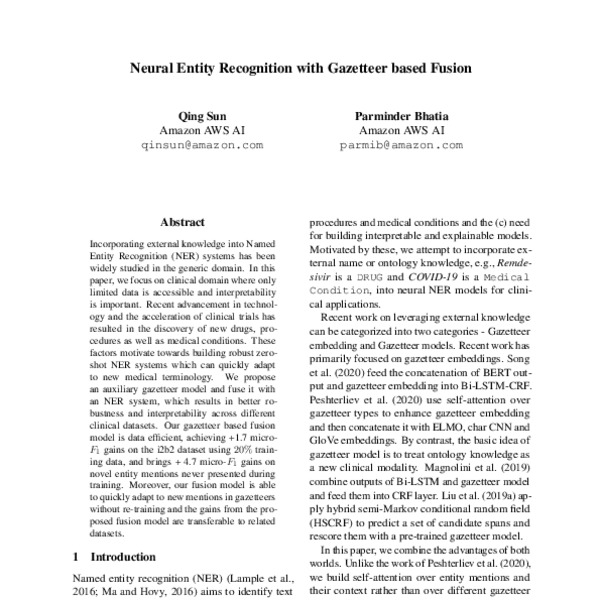 Neural Entity Recognition with Gazetteer based Fusion - ACL Anthology