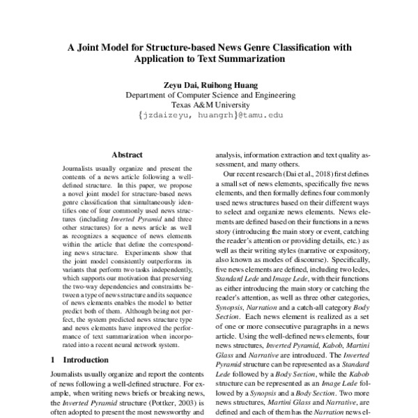 A Joint Model for Structure-based News Genre Classification with Application to Text ...