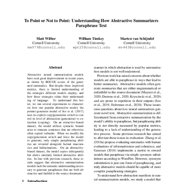 To Point or Not to Point: Understanding How Abstractive Summarizers ...