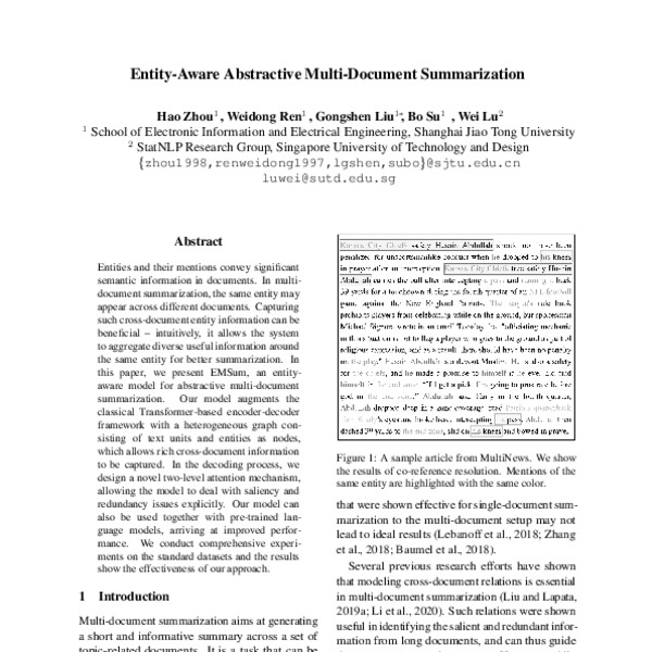 Entity-Aware Abstractive Multi-Document Summarization - ACL Anthology
