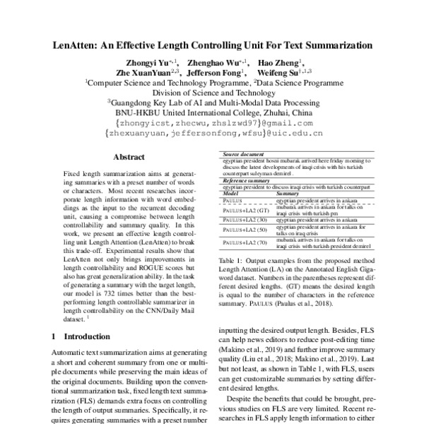 LenAtten: An Effective Length Controlling Unit For Text Summarization - ACL Anthology