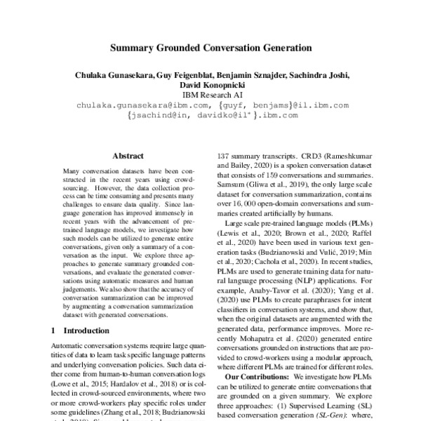 Summary Grounded Conversation Generation - ACL Anthology