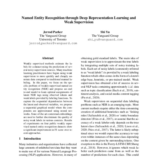 Named Entity Recognition through Deep Representation Learning and Weak Supervision - ACL Anthology