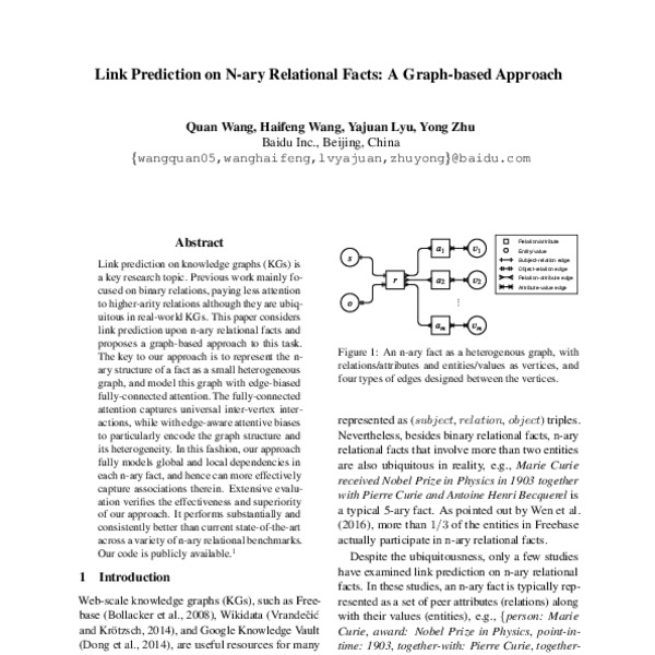 Link Prediction On N Ary Relational Facts A Graph Based Approach Acl Anthology