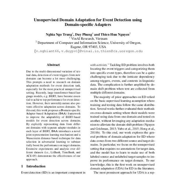 Unsupervised Domain Adaptation For Event Detection Using Domain Specific Adapters Acl Anthology