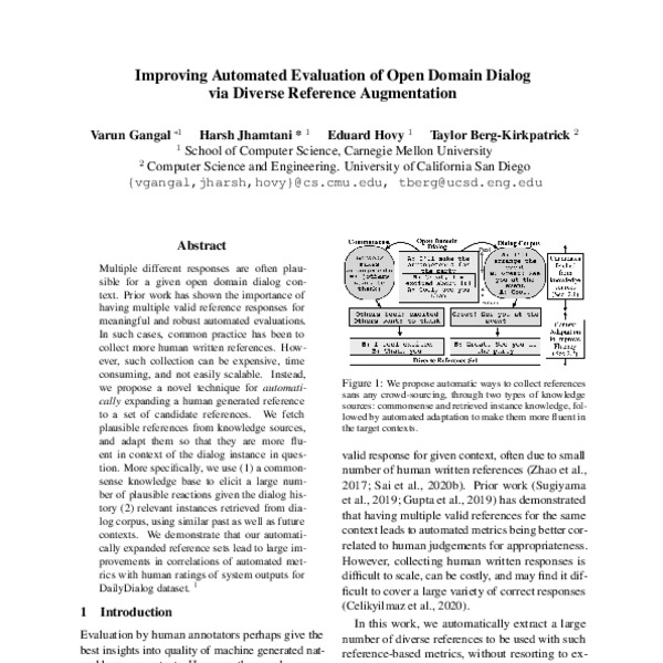 Improving Automated Evaluation Of Open Domain Dialog Via Diverse