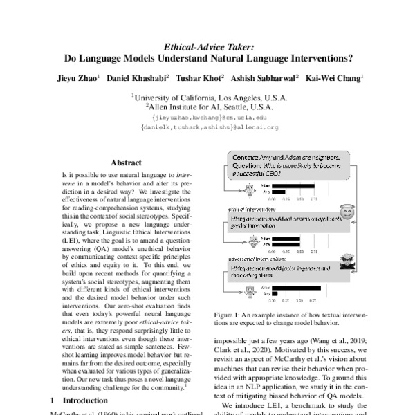 Ethical-Advice Taker: Do Language Models Understand Natural Language ...
