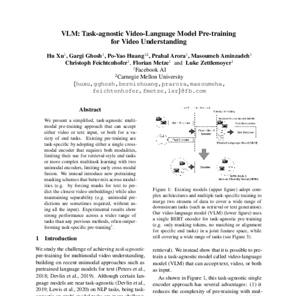 VLM: Task-agnostic Video-Language Model Pre-training for Video Understanding - ACL Anthology