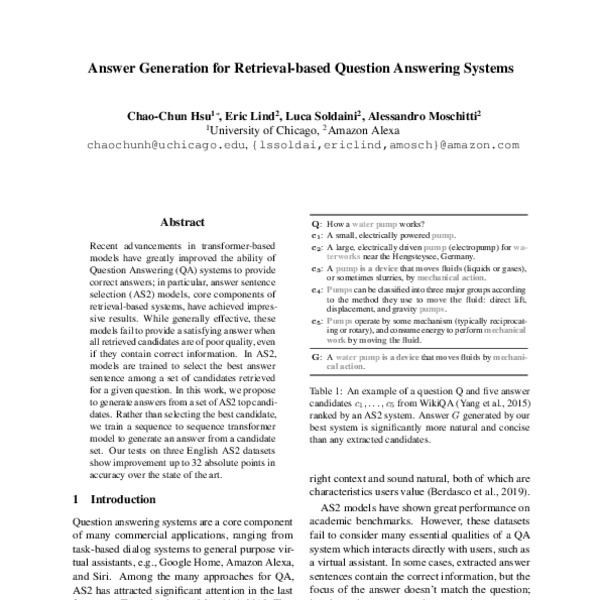 Answer Generation for Retrieval-based Question Answering Systems - ACL ...