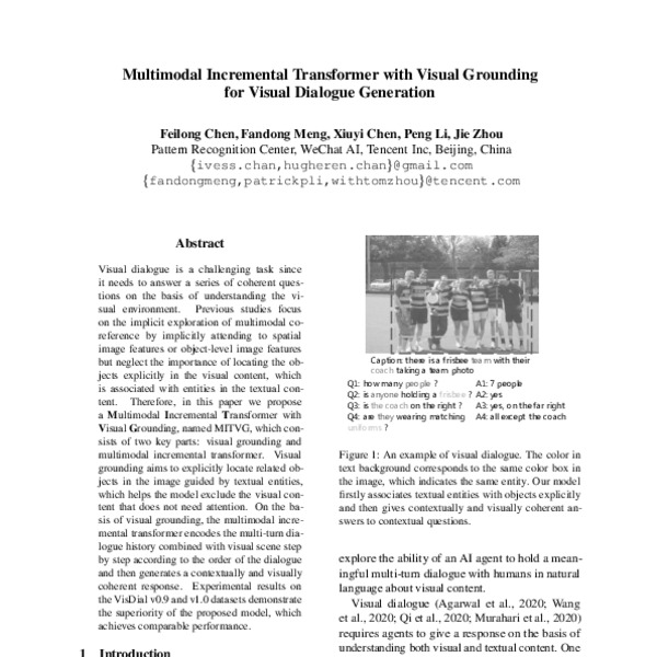 Multimodal Incremental Transformer With Visual Grounding For Visual Dialogue Generation Acl