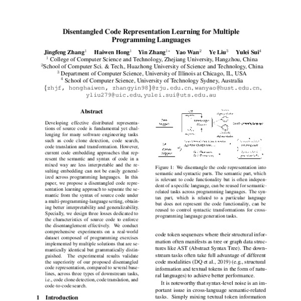 Disentangled Code Representation Learning for Multiple Programming ...