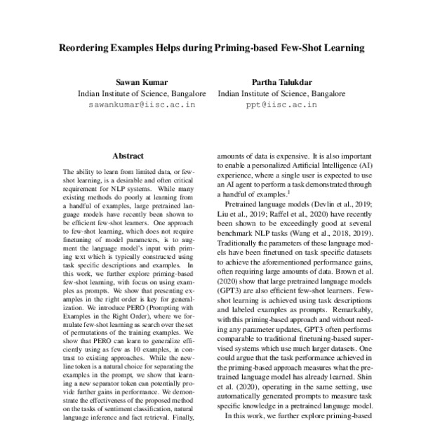 Reordering Examples Helps during Priming-based Few-Shot Learning - ACL ...