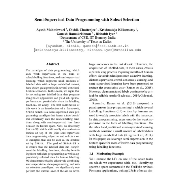 Semi-Supervised Data Programming with Subset Selection - ACL Anthology