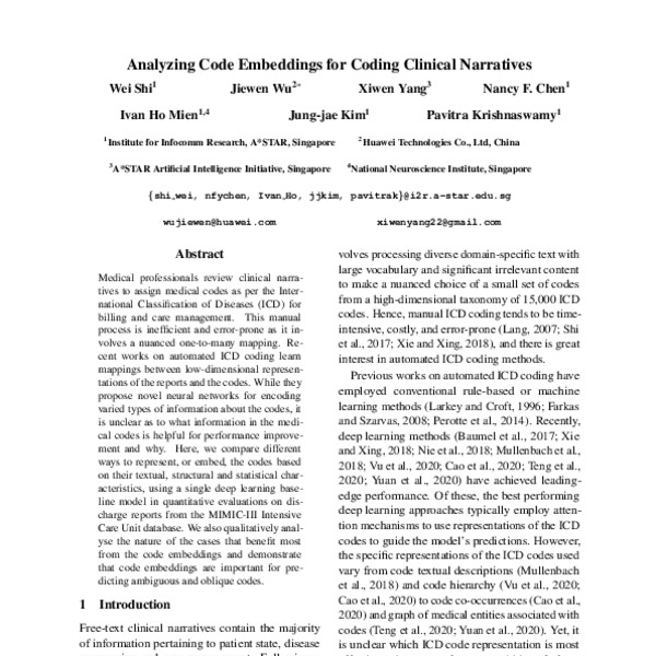 Analyzing Code Embeddings for Coding Clinical Narratives - ACL Anthology