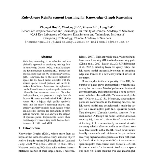 Rule-Aware Reinforcement Learning for Knowledge Graph Reasoning - ACL Anthology