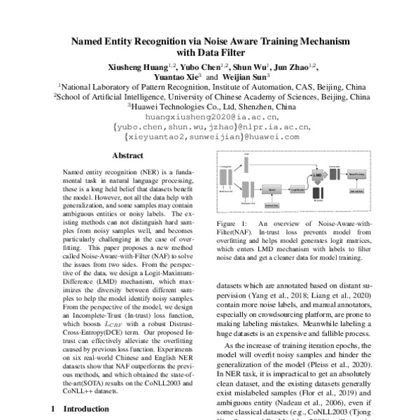 Named Entity Recognition via Noise Aware Training Mechanism with Data Filter - ACL Anthology