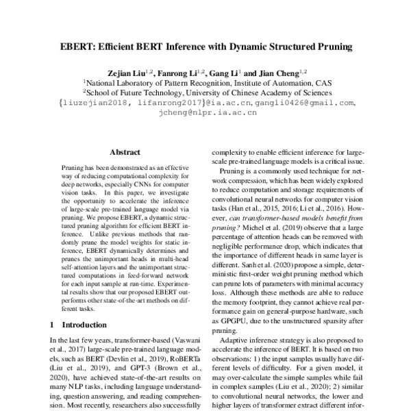 Ebert Efficient Bert Inference With Dynamic Structured Pruning Acl Anthology