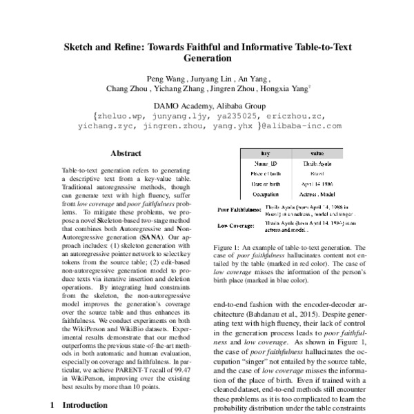 Sketch and Refine: Towards Faithful and Informative Table-to-Text Generation - ACL Anthology