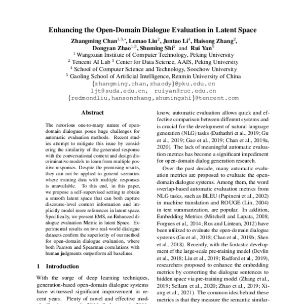 Enhancing the Open-Domain Dialogue Evaluation in Latent Space - ACL Anthology