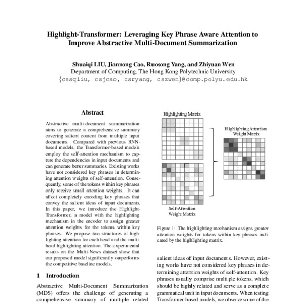 Highlight-Transformer: Leveraging Key Phrase Aware Attention to Improve ...